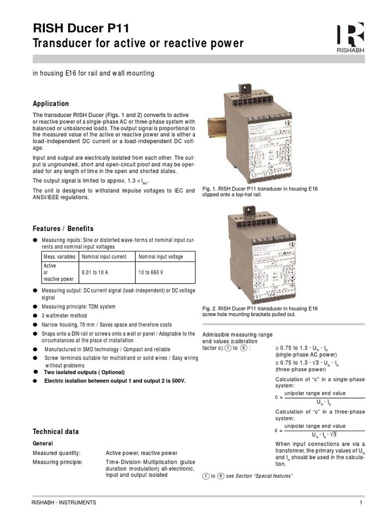 RISH Ducer P11 Power Transducer | PDF | Power Supply | Alternating Current
