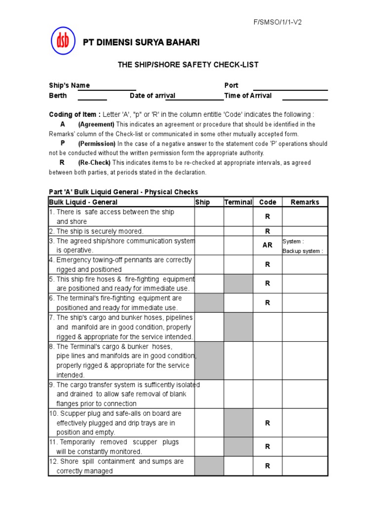 A. Checklist Cargo Ops OK | PDF | Ships | Oil Tanker