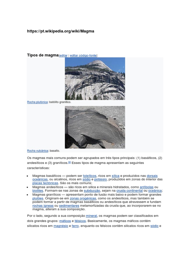 Tipos de Magma e Suas Características | PDF | Magma | Basalto