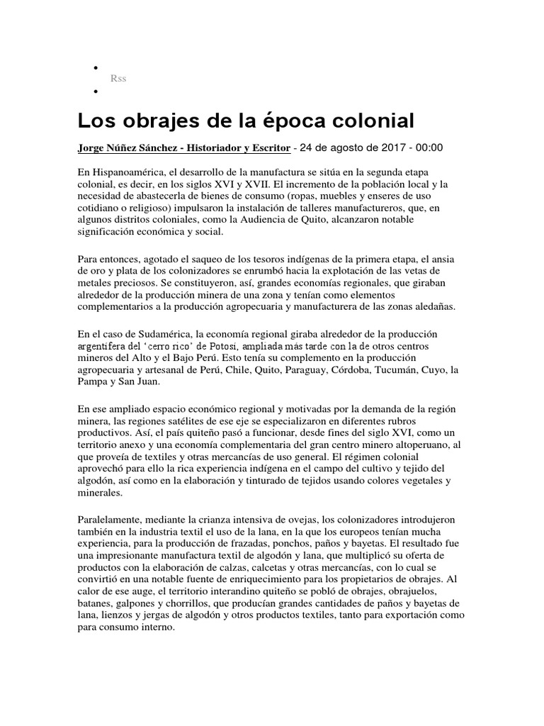 Los obrajes en la época colonial | PDF | Algodón | Colonialismo