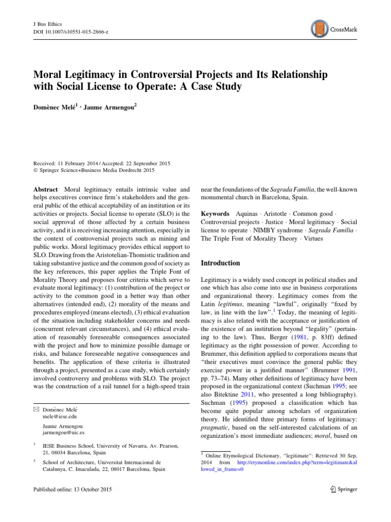 Moral Legitimacy in Controversial Projects and Its Relationship With ...