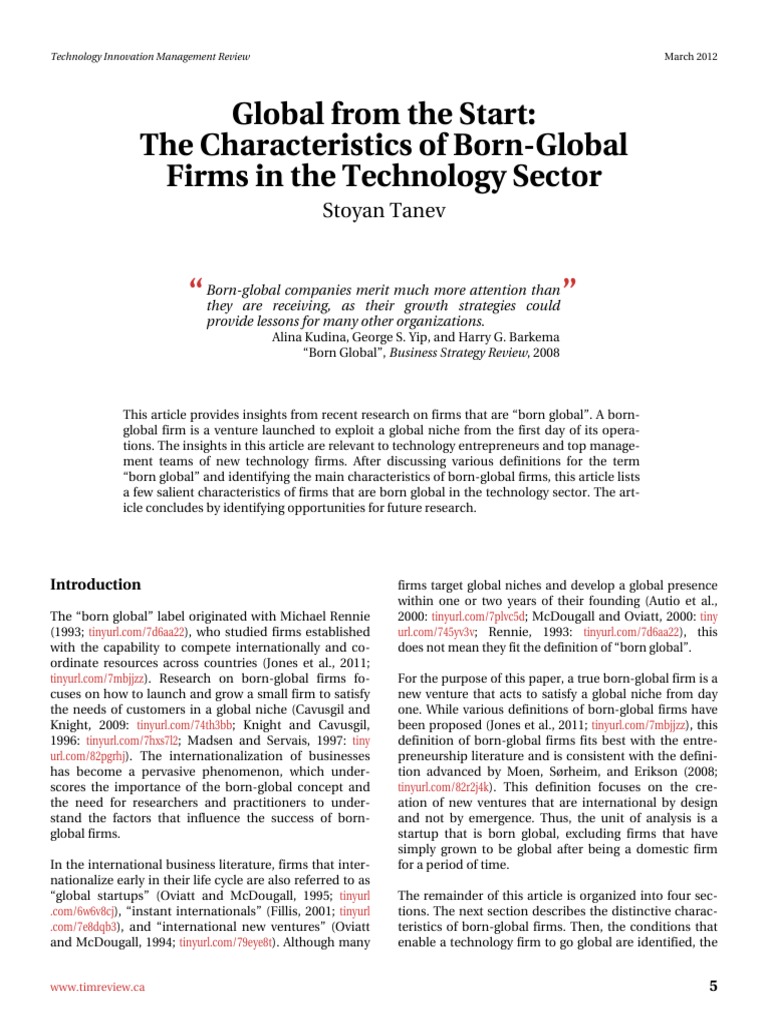 Born Global - Global From The Start Characteristic of Born Global Technology Firms | Download ...