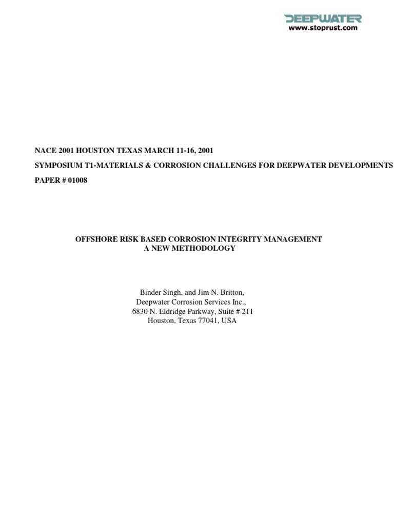 Offshore Corrosion Integrity Management | PDF | Risk | Reliability ...