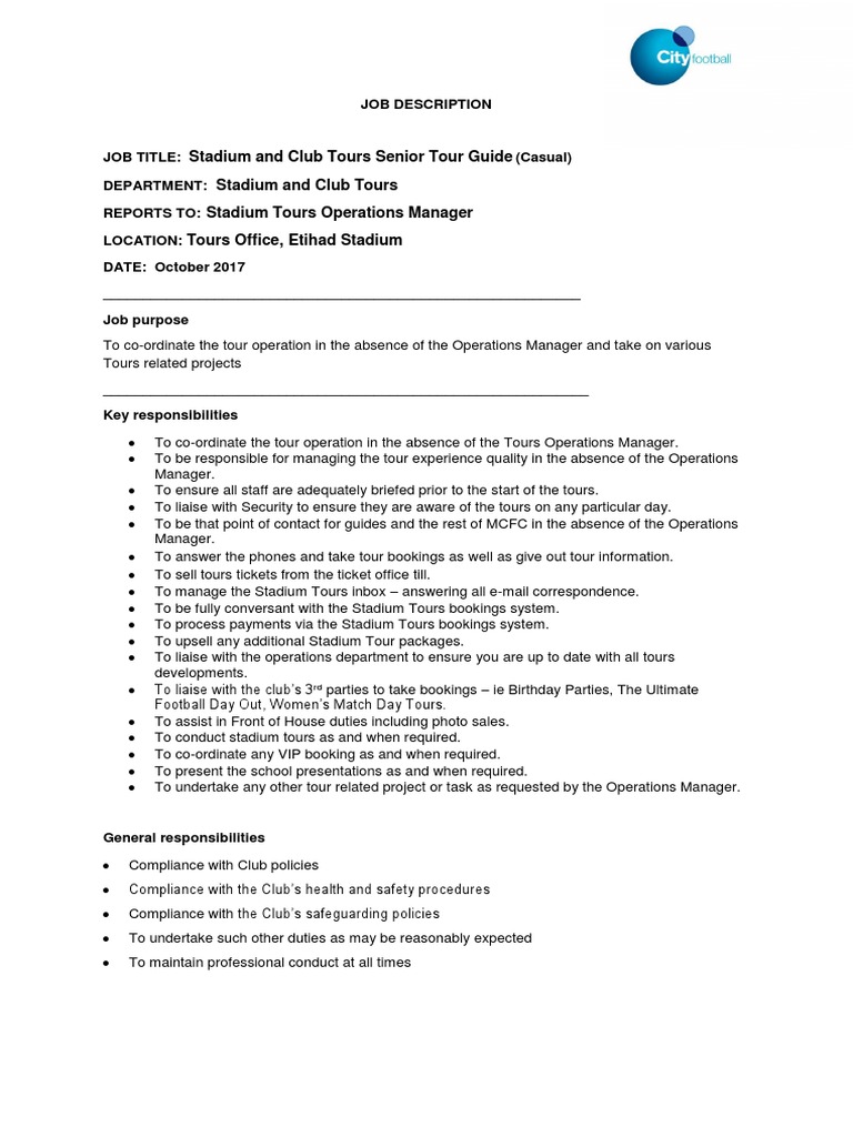 Stadium and Club Tours - Senior Tour Guide | PDF | Competence (Human ...