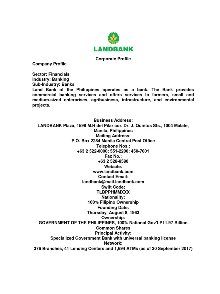 I. Landbank Corporate Profile | PDF | Asset Backed Security ...