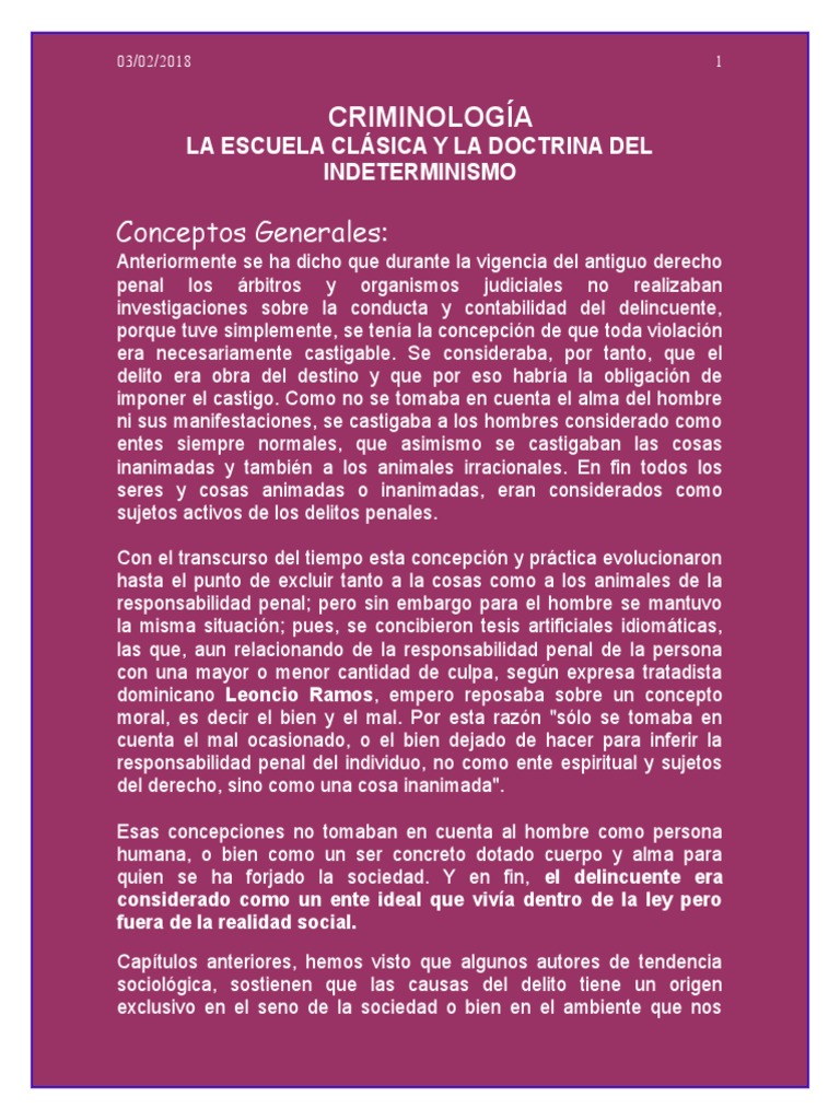 La Escuela Clásica y La Doctrina Del Indeterminismo | PDF | Libre ...