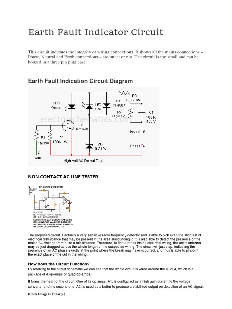 Earth Fault Indicator Circuit And Other Electrical Fault Detector Pdf