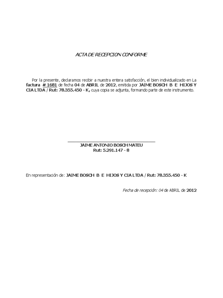 Acta Recepcion Conforme Tipo | PDF