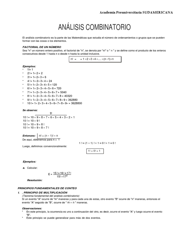 Analisis Combinatorio | PDF | Permutación | Combinatoria