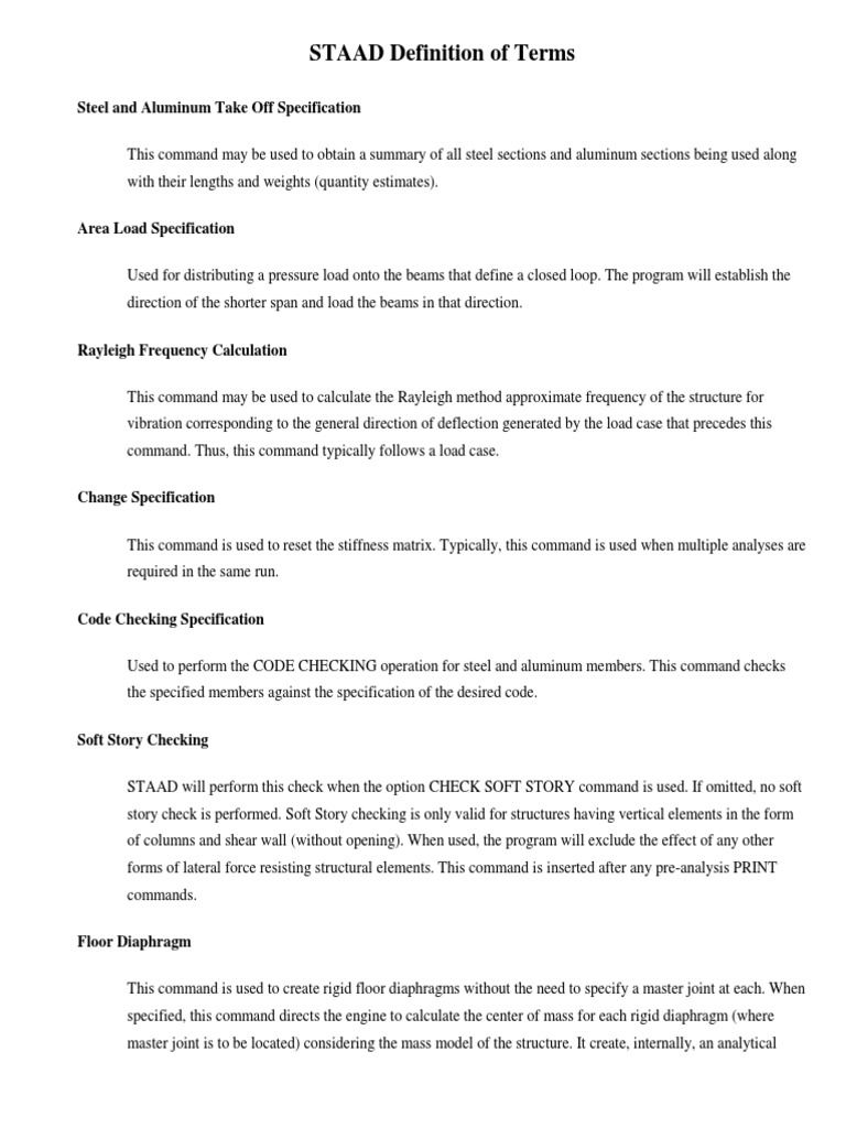 Staad Definition of Terms | PDF | Cartesian Coordinate System | Truss