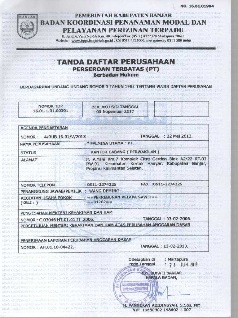 Surat Tanda Daftar Perusahaan (STDP) | PDF