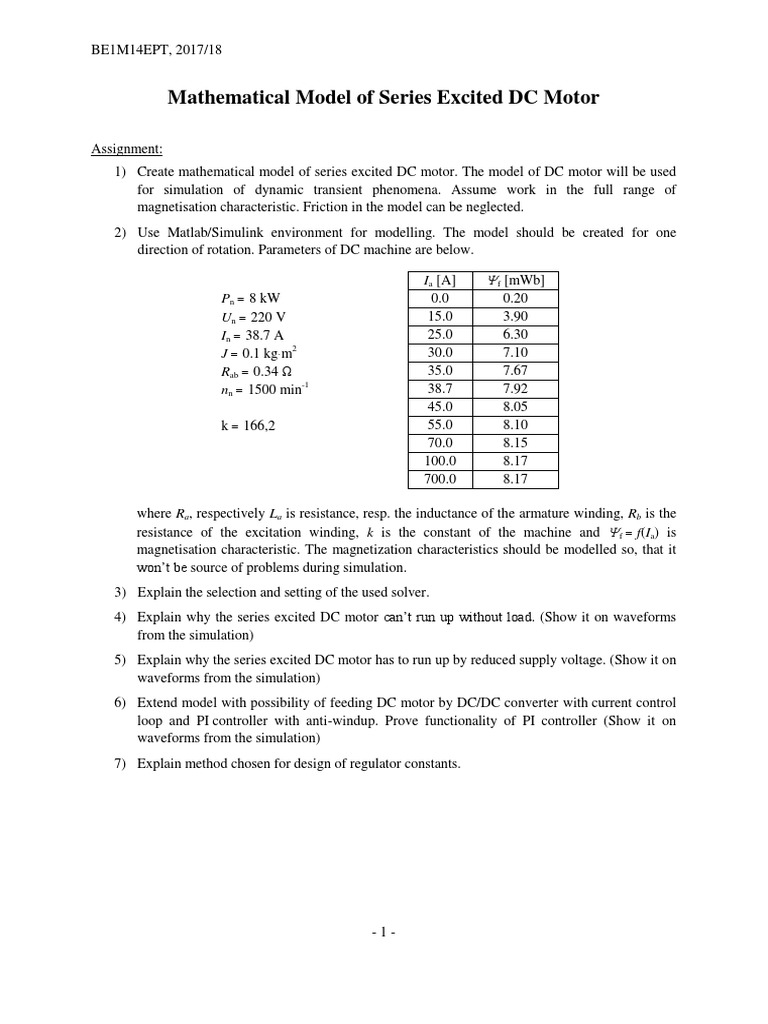 Mathematical Model of Series Excited DC Motor: I P U I J R N | PDF ...