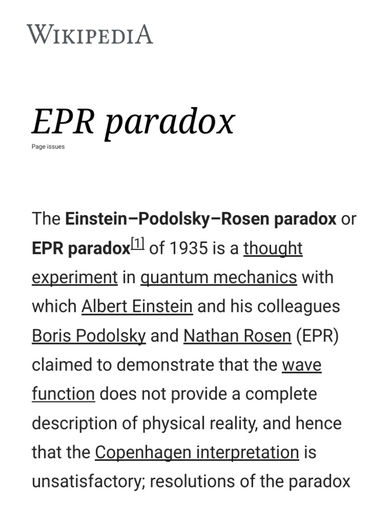 EPR Paradox | PDF | Quantum Mechanics | Quantum Entanglement