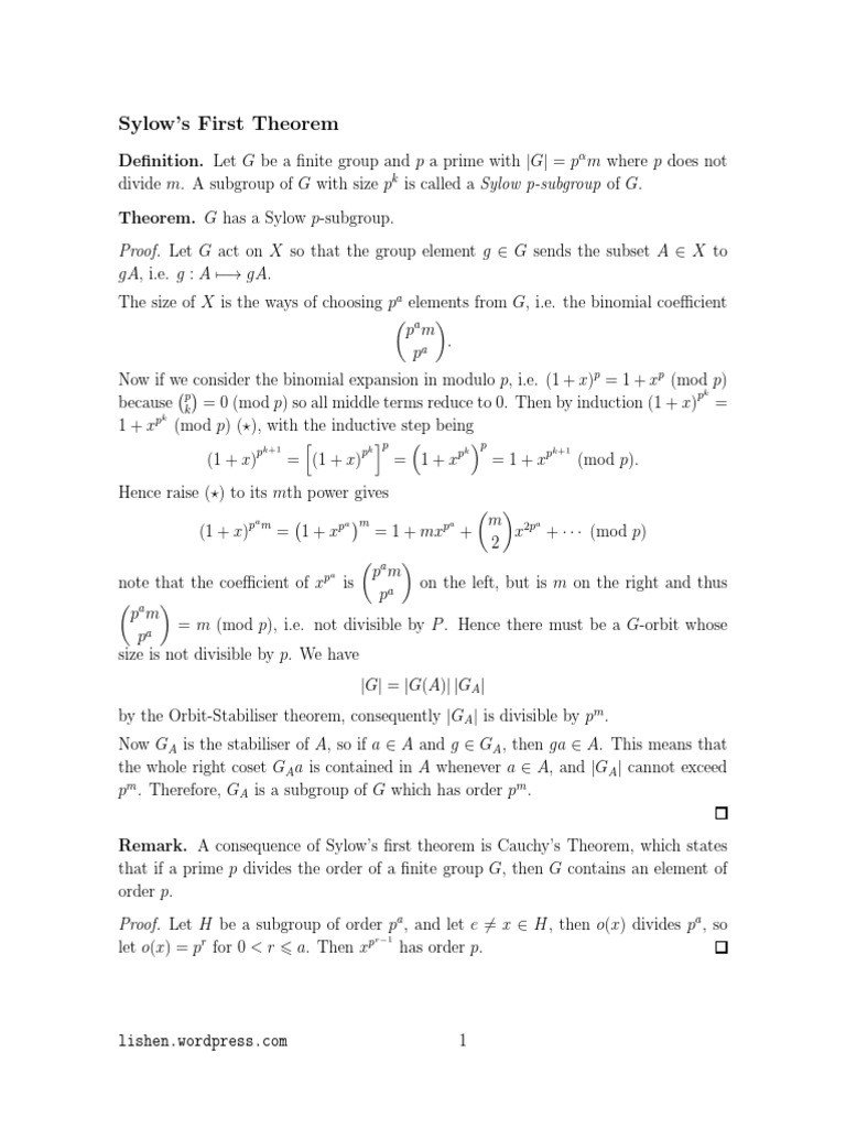 Sylow's First Theorem | PDF | Metric Geometry | Mathematical Analysis