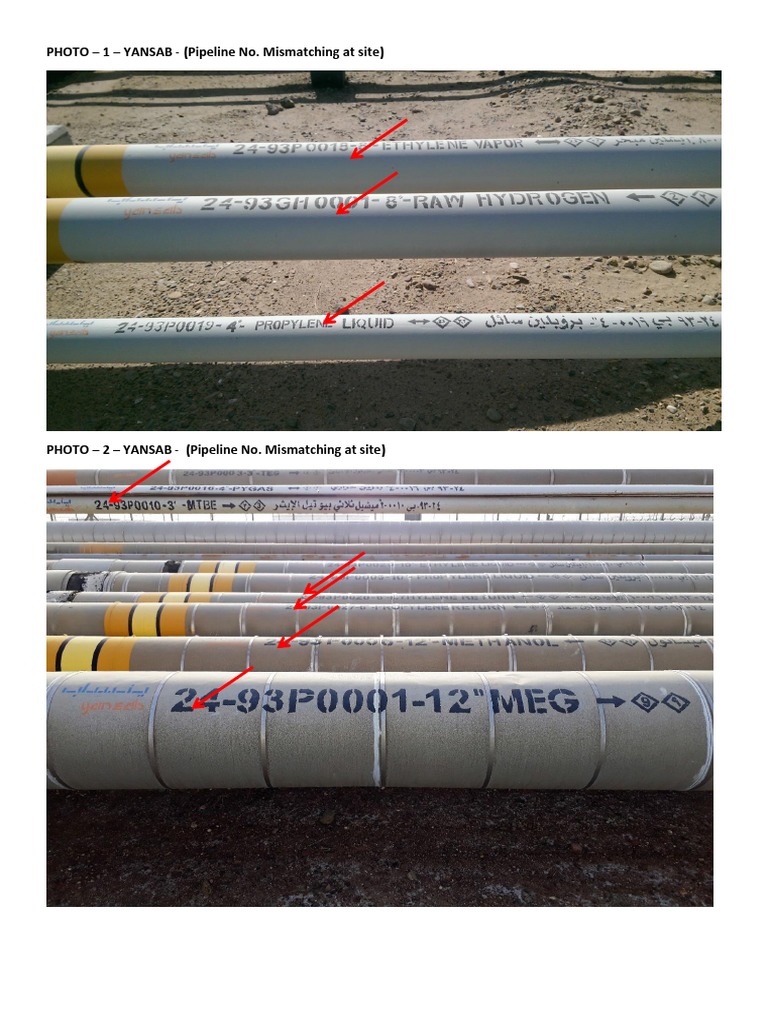 PHOTO - 1 - YANSAB - (Pipeline No. Mismatching at Site) | PDF