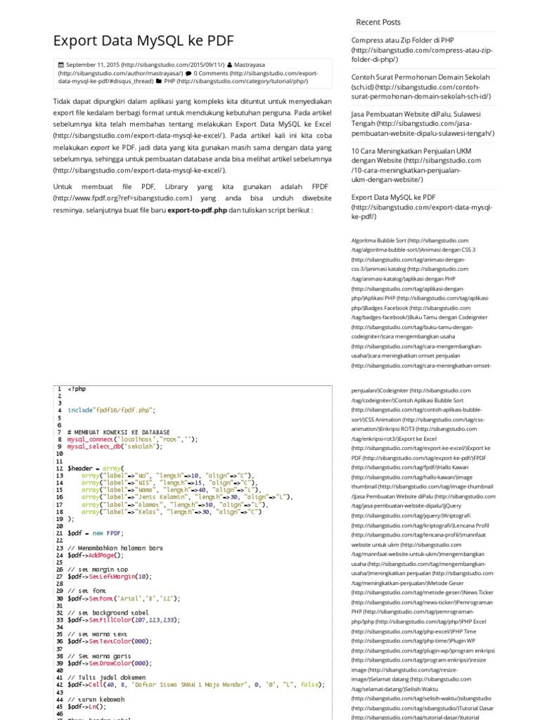 Export Data MySQL Ke PDF | PDF