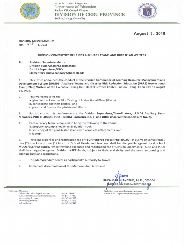 Iplan Pilot DRR Meeting Ecotech Memo 417 - 2016 | PDF | Business ...