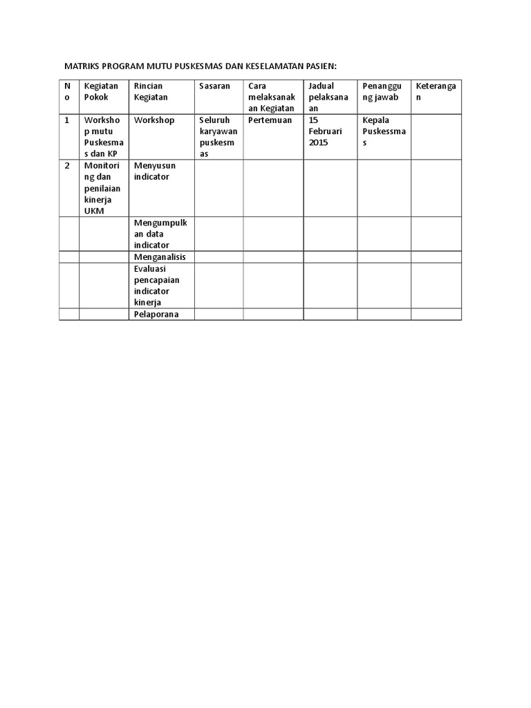 MATRIKS PROGRAM MUTU PUSKESMAS | PDF