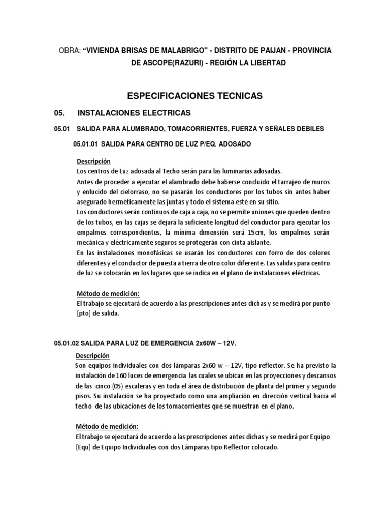 3-Especificaciones Tecnicas Inst. Electricas Completo | PDF | Enchufes y tomas de corriente ...