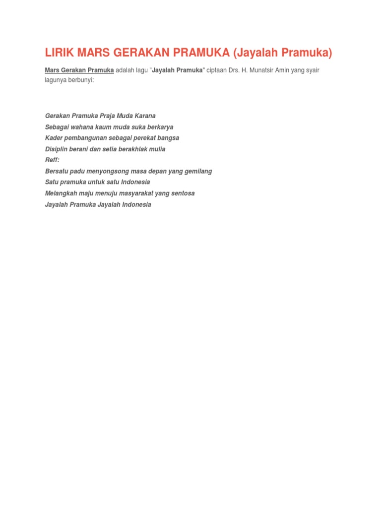 Lirik Mars Gerakan Pramuka | PDF