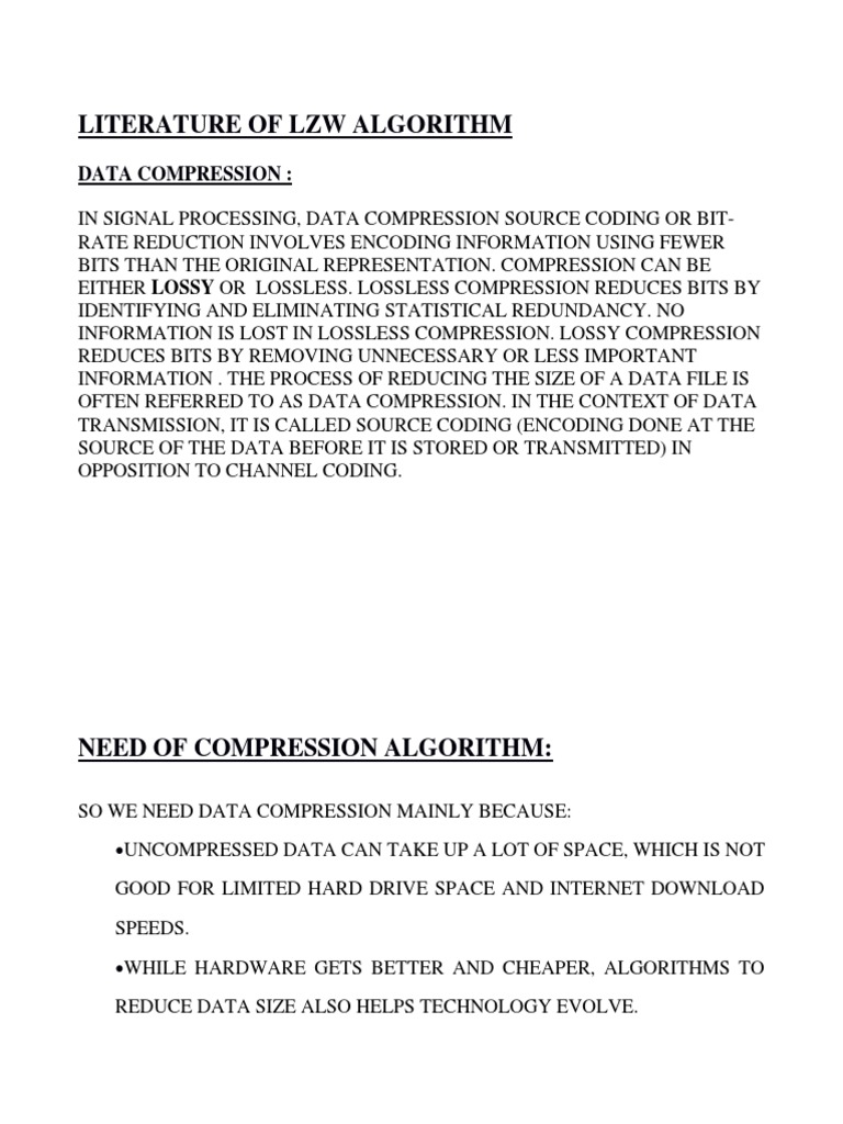 LZW Algorithm: Lossless Data Compression | PDF | Data Compression ...