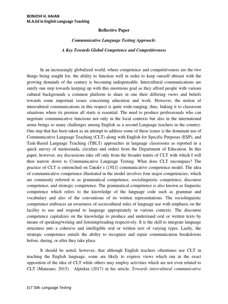 Communicative Language Testing Approach: A Key Towards Global ...