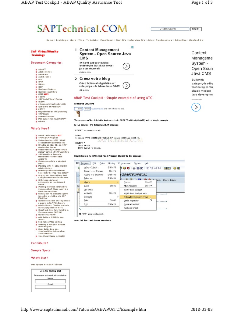 Abap Test Cockpit Pdf Java Programming Language Digital Technology