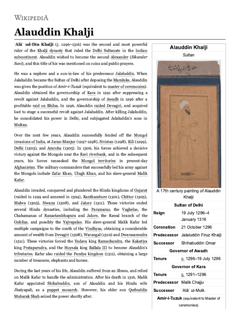 Alauddin Khalji - Wikipedia | PDF