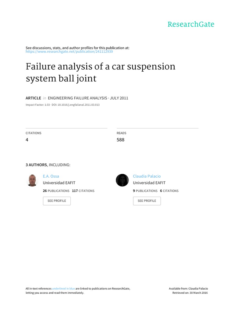 Failure Analysis of A Car Suspension System Ball Joint | PDF | Fatigue ...