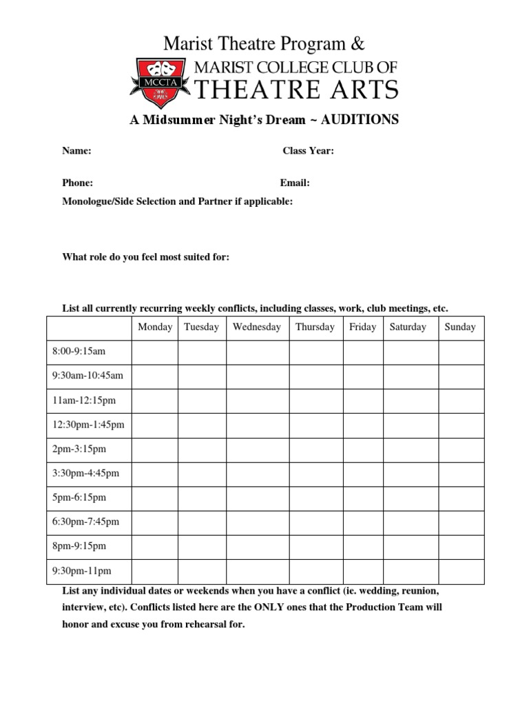 Marist Theatre Program &: A Midsummer Night's Dream AUDITIONS | PDF
