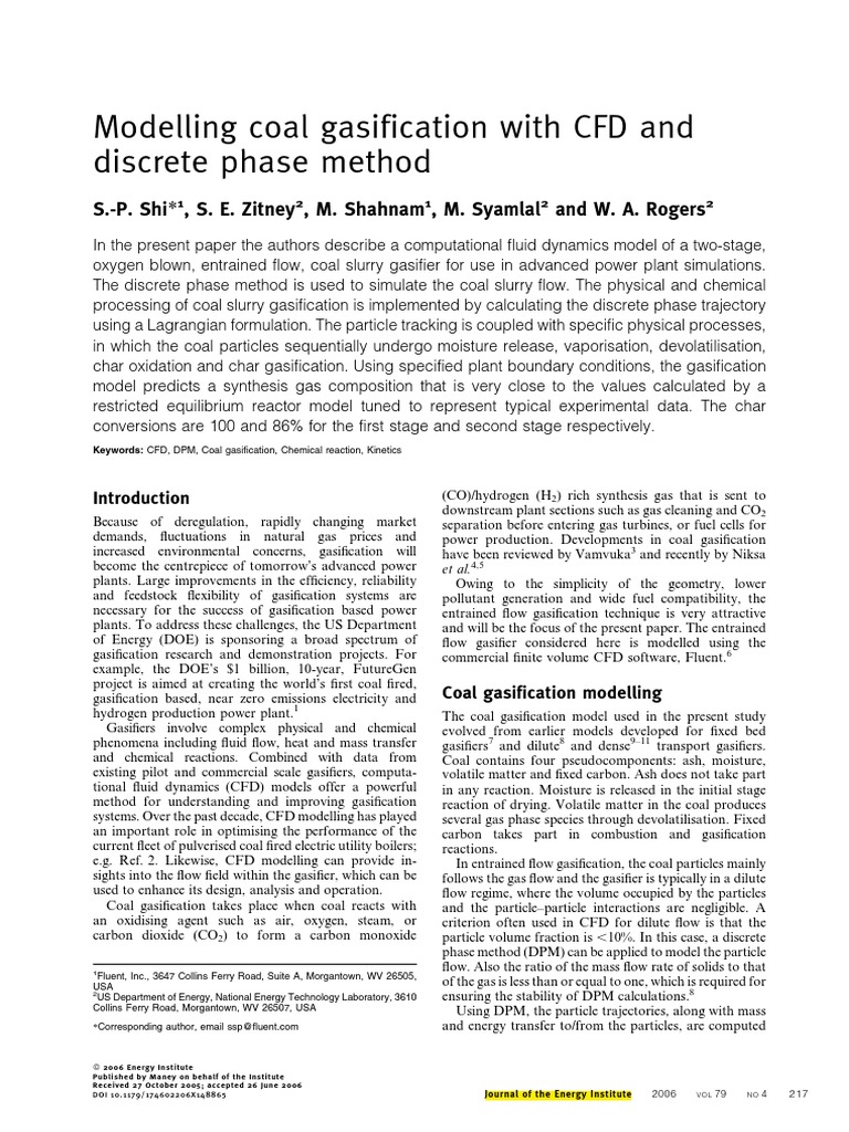 Modelling Coal Gasification With CFD and Discrete Phase Method | PDF | Gasification ...