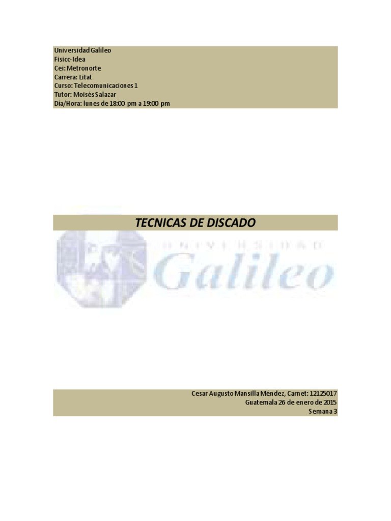 Tarea 2 Tecnica de Discado | PDF | Telecomunicaciones | Telefonía