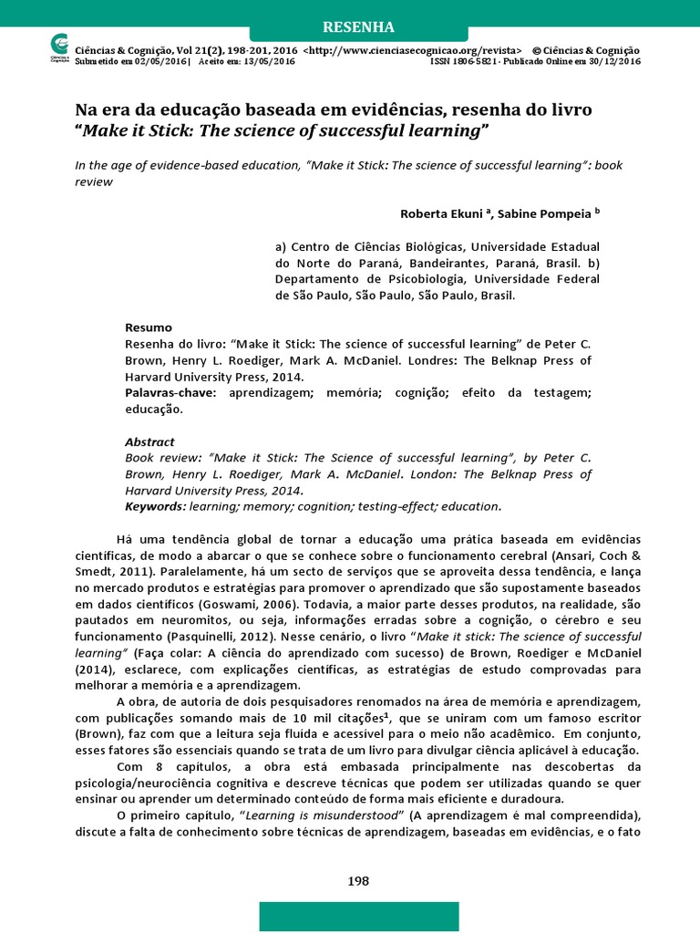 Resenha Livro "Make It Stick: The Science of Successful Learning" | PDF | Memória | Aprendizado