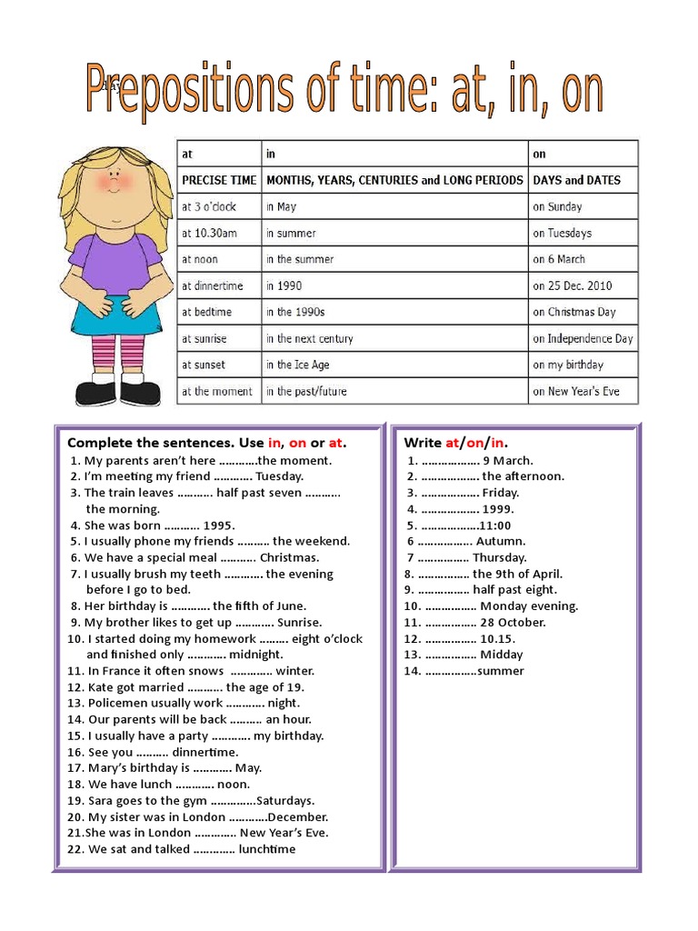 Writing at/on/in sentences | PDF