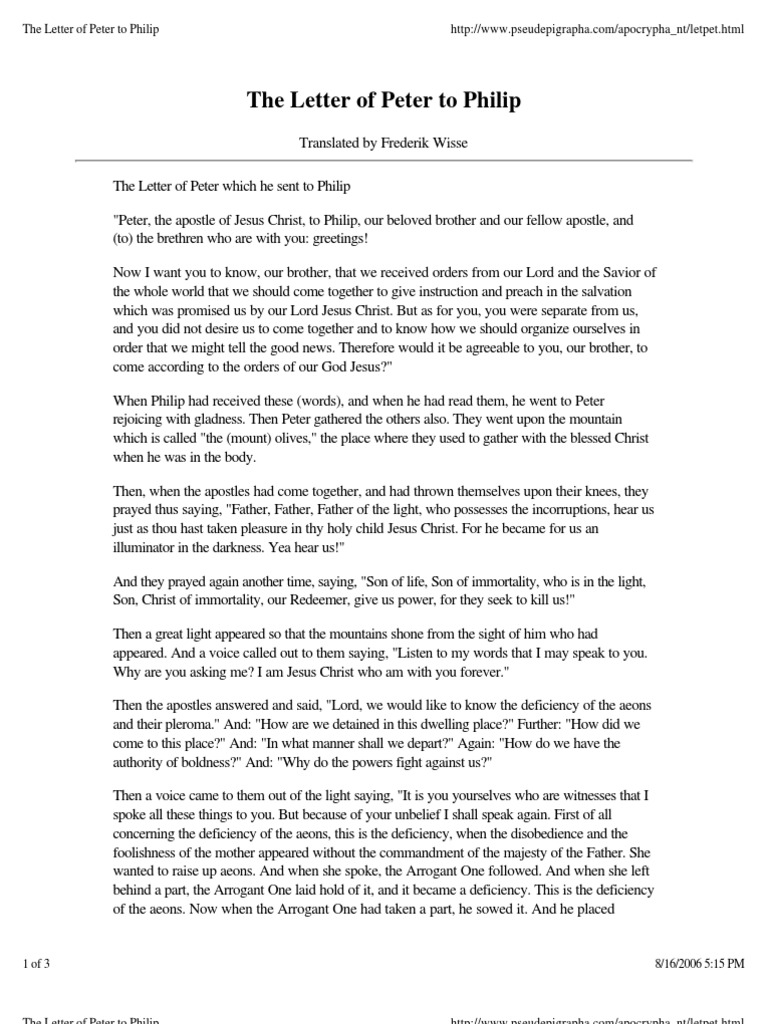 Letter of Peter To Philip | PDF | Saint Peter | The Gospel