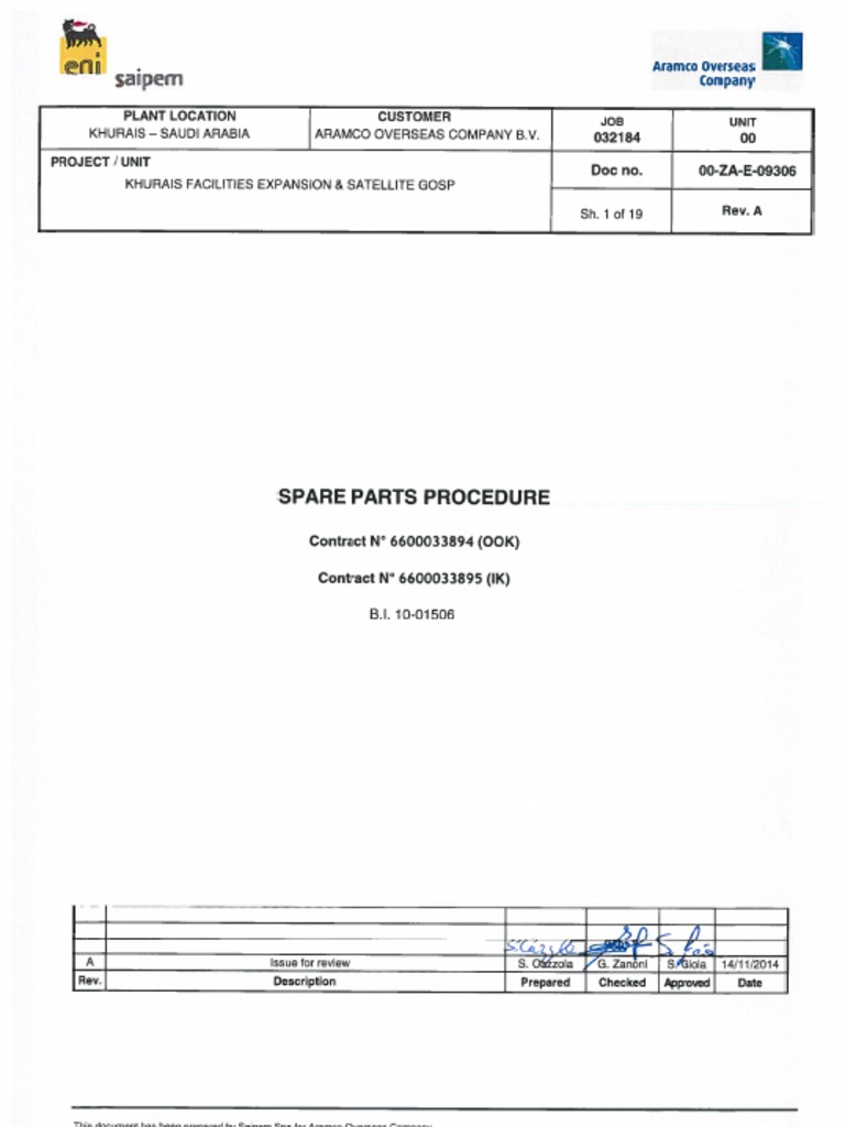 Ev. A - Spare Parts Procedure | PDF | Procurement | Production And ...