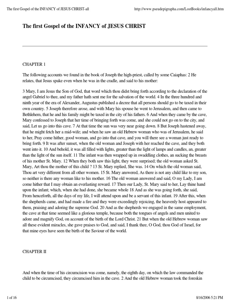 First Gospel of The Infancy of Jesus Christ | PDF | Mary, Mother Of Jesus | Jesus