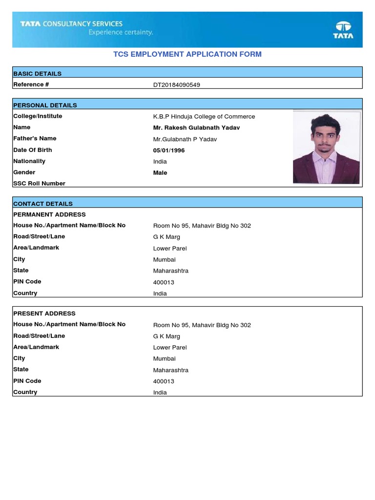 Tcs Employment Application Form | PDF | Criminal Law | Public Law