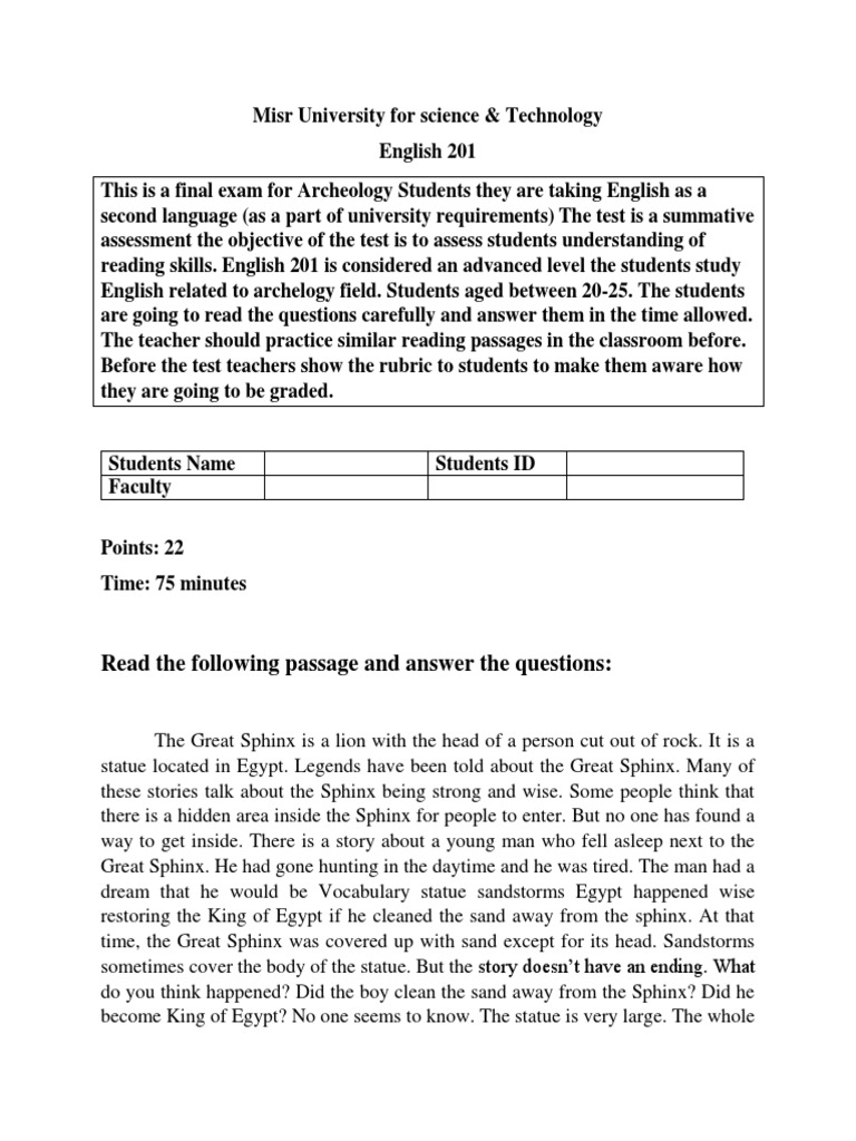 Read The Following Passage and Answer The Questions | PDF | Educational ...