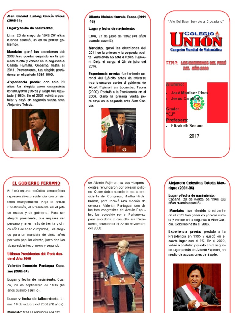 Triptico Presidentes Del Peru | PDF | Formas de gobierno | Democracia