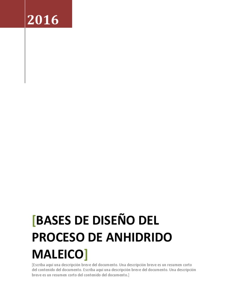 Bases de Diseño Anhidrido Maleico | PDF | Catálisis | Reactor nuclear