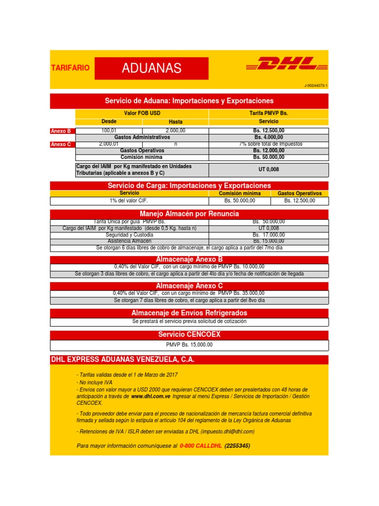 DHL Express Import Export Tariff Guide Ve Es | PDF | Gobierno | Economias