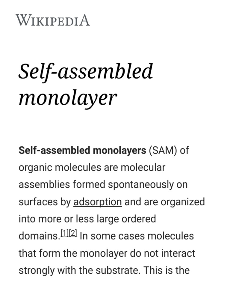 Self-Assembled Monolayers: Formation, Characterization, Defects, and ...