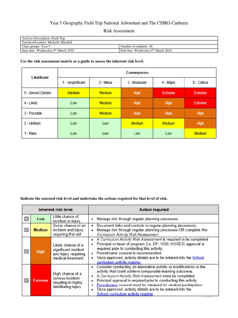 Geography Field Trip Risk Assessment | PDF | Risk Assessment | Bus