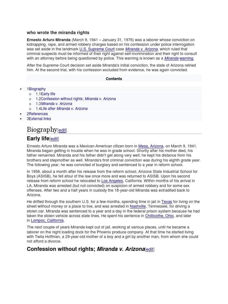 Who Wrote The Miranda Rights | PDF | Miranda Warning | Right To Silence