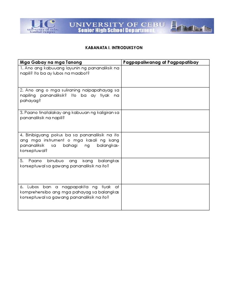 Mga Gabay Na Katanungan | PDF