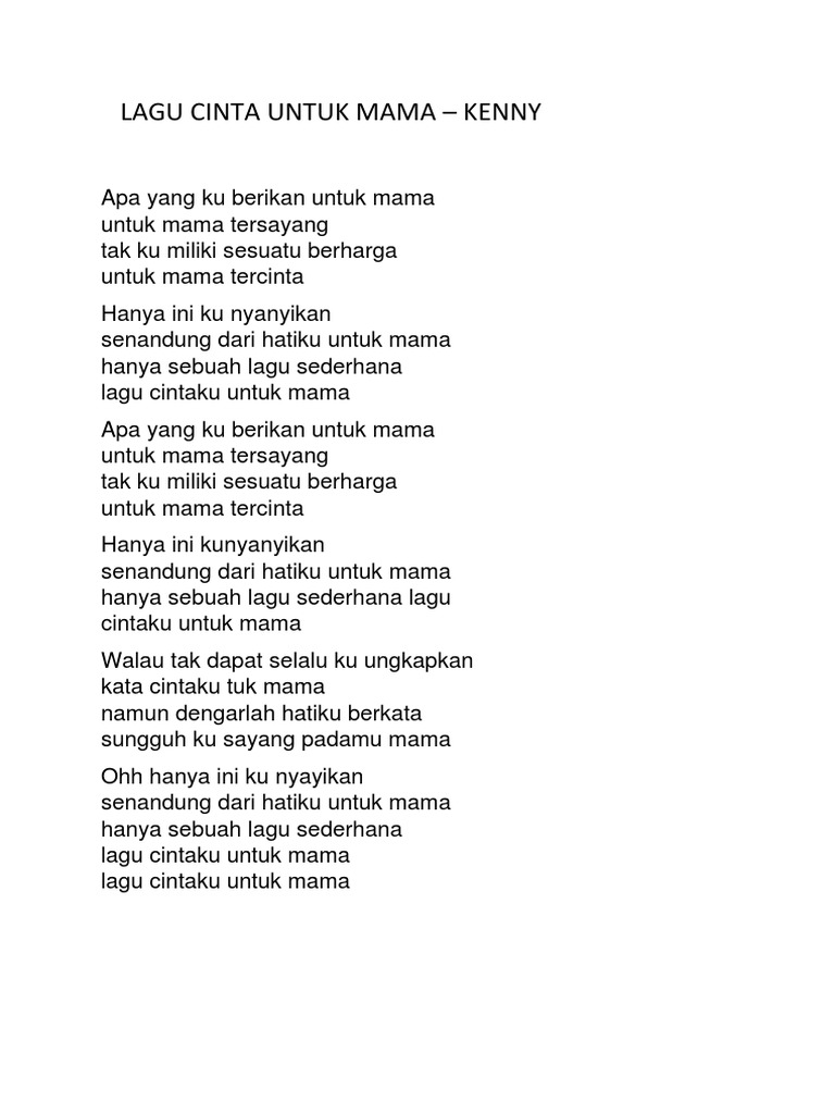 Lirik Lagu Cinta untuk Mama - Kenny | PDF | Seni & Disiplin Bahasa