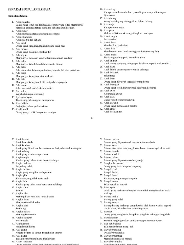 Senarai Simpulan Bahasa | PDF