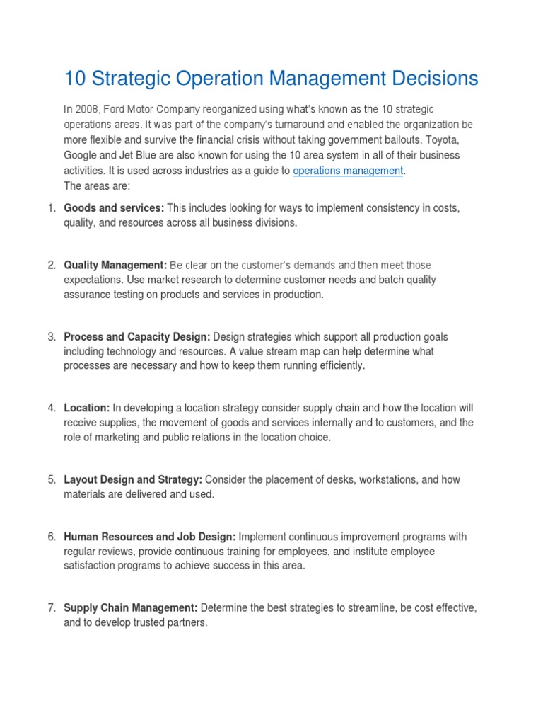 10 Strategic Operation Management Decisions | Operations Management ...
