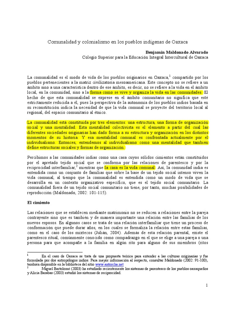 Benjamin Maldonado Alvarado Comunalidad y Colonialismo en Los Pueblos ...